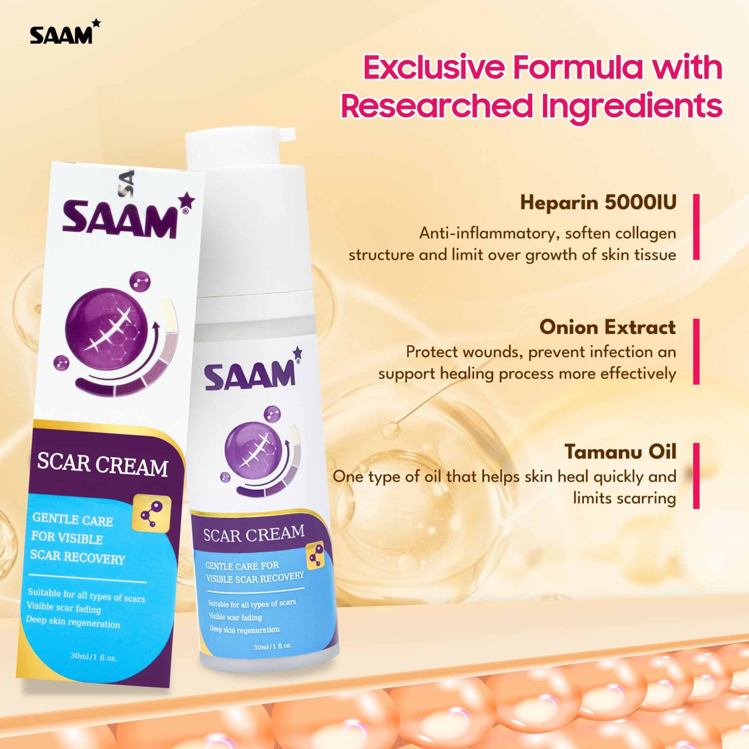 SAAM Cream reduce scar appearance for smoother skin